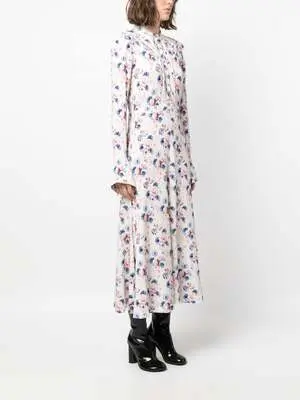 Rabanne Floral Print Plissé Midi Dress