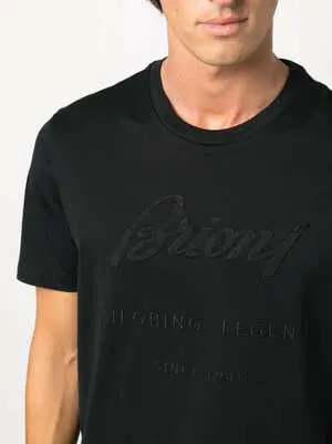 Brioni Logo-appliqué Cotton T-shirt - Black