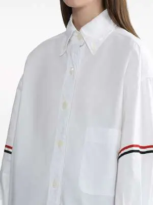 Thom Browne Oversized Oxford Shirt With Rwb Stripe Detail