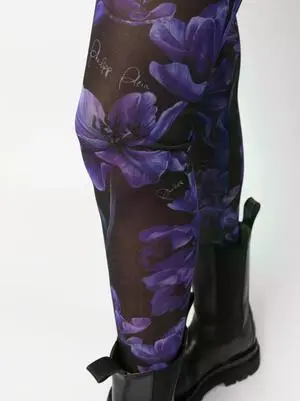 Philipp Plein Floral-print Tulle Leggings - Black
