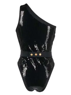 Balmain Sequined One-shoulder Swimsuit