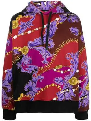 Versace Baroque-print Cotton Hoodie - Red