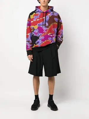 Versace Baroque-print Cotton Hoodie - Red