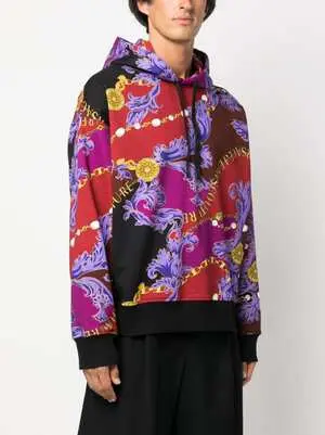 Versace Baroque-print Cotton Hoodie - Red