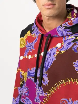 Versace Baroque-print Cotton Hoodie - Red