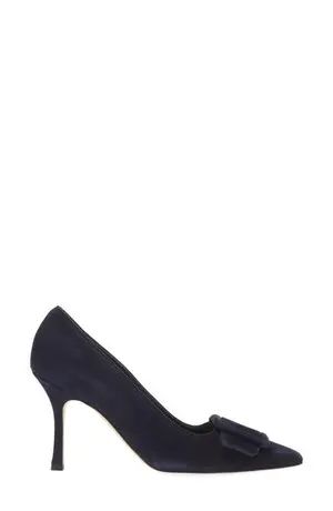 Manolo Blahnik Maysale Buckle Pointed Toe Pump - Navy