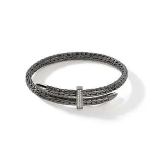 John Hardy Spear Flex Cuff With Diamonds - Silver