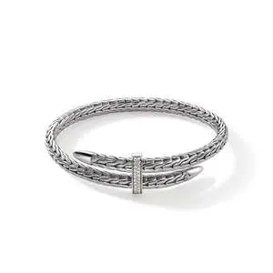 John Hardy Spear Flex Cuff With Diamonds 5.5mm - Sterling Silver