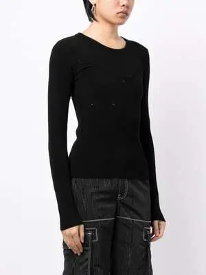 MARINE SERRE Ribbed-knit Long-sleeved Top - Black