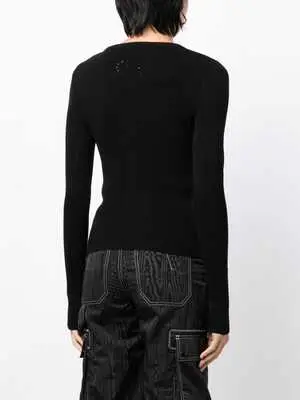 MARINE SERRE Ribbed-knit Long-sleeved Top - Black