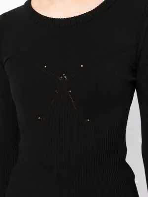 MARINE SERRE Ribbed-knit Long-sleeved Top - Black