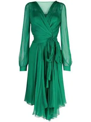 Alberta Ferretti Asymmetric Silk Wrap Dress