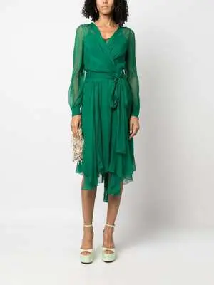 Alberta Ferretti Asymmetric Silk Wrap Dress