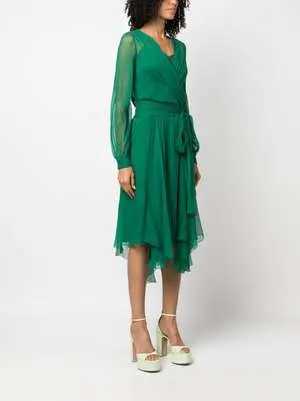 Alberta Ferretti Asymmetric Silk Wrap Dress