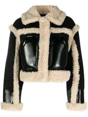 STAND STUDIO Edith Faux-shearling Cropped Jacket - Black
