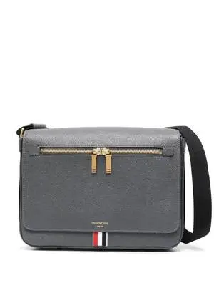 Thom Browne Logo-lettering Leather Messenger Bag - Grey