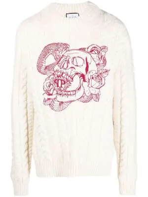 Philipp Plein Skull-embroidered Cable-knit Sweatshirt - White