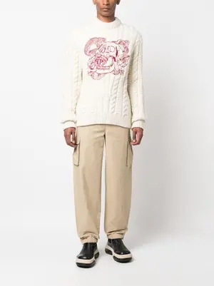 Philipp Plein Skull-embroidered Cable-knit Sweatshirt - White