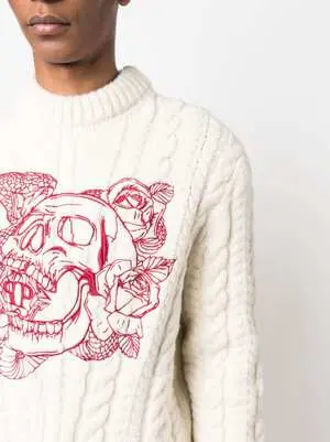 Philipp Plein Skull-embroidered Cable-knit Sweatshirt - White