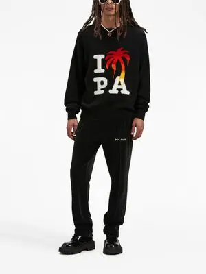 Palm Angels Logo-print Velvet Track Pants - Black