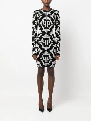 Philipp Plein Hexagon Monogram-jacquard Lurex Minidress