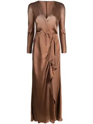 Alberta Ferretti Draped Wrap-effect Satin Maxi Dress