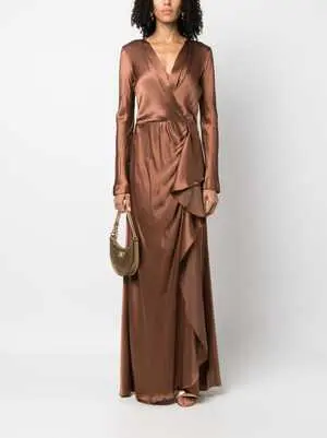 Alberta Ferretti Draped Wrap-effect Satin Maxi Dress