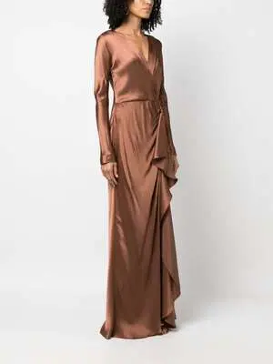 Alberta Ferretti Draped Wrap-effect Satin Maxi Dress