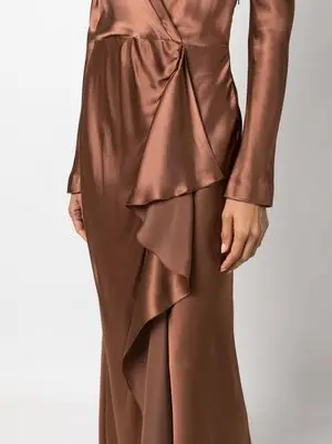 Alberta Ferretti Draped Wrap-effect Satin Maxi Dress