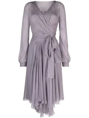 Alberta Ferretti Asymmetric Midi Wrap Dress - Purple