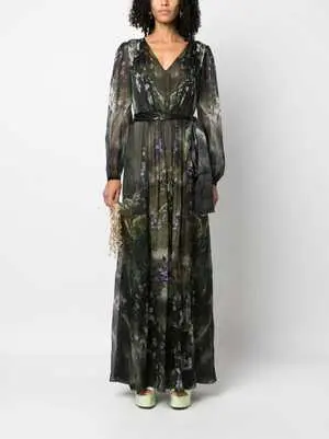 Alberta Ferretti Winter Garden-print Silk Maxi Dress