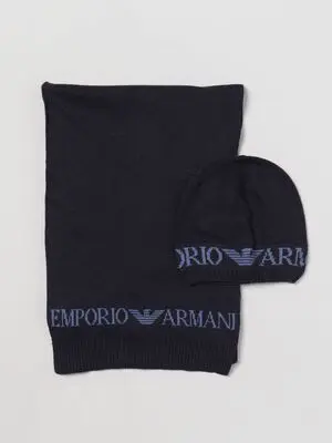 Emporio Armani Wool-blend Beanie And Scarf Set - Blue