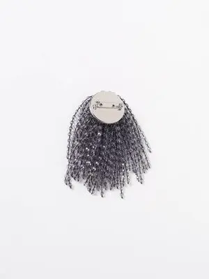 Emporio Armani Brooch With Beaded Fringes - Grey