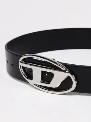 DIESEL® Belt With Oval Logo Buckle - Black