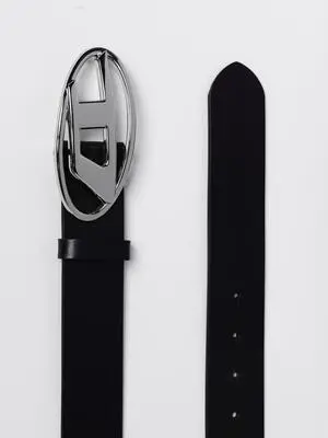 DIESEL® Belt With Oval Logo Buckle - Black