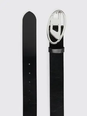 DIESEL® Belt With Oval Logo Buckle - Black