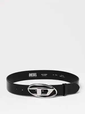 DIESEL® Belt With Oval Logo Buckle - Black