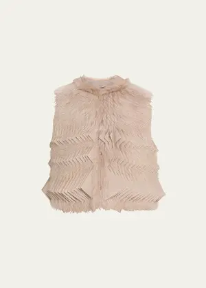 Giorgio Armani Shearling Silk Vest Solid Medium Beig