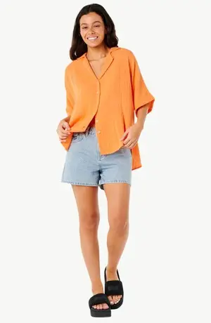 Rip Curl Premium Surf Cotton Gauze Button-up Shirt - Light Orange