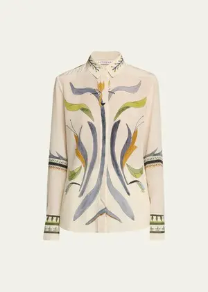 Altuzarra Chika Printed Button-Front Shirt Ivory Botanical