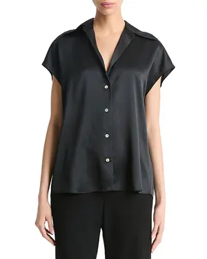 Vince Silk Cap-sleeve Shirt - Black