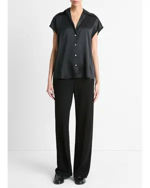 Vince Silk Cap-sleeve Shirt - Black