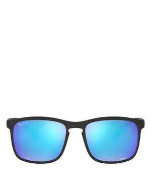 Ray-ban Polarized Square Sunglasses, 58mm - Black/blue Polarized Mirrored Gradient