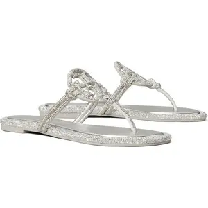Tory Burch Miller Knotted Pavé Thong Sandal Silver