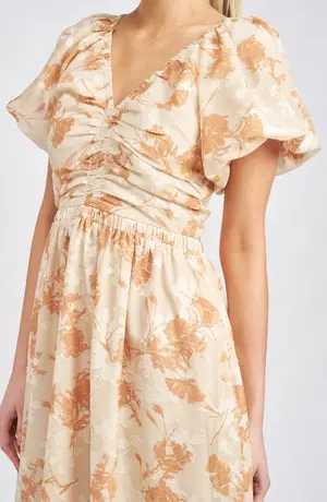 EN SAISON Florence Ruched Floral Midi A-line Dress