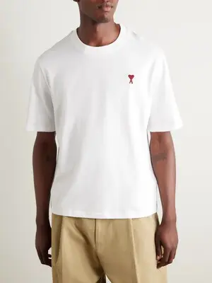 AMI Paris Logo-embroidered Organic Cotton-jersey T-shirt
