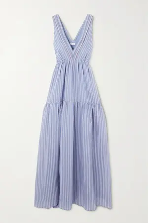 Brunello Cucinelli Bead-embellished Striped Cotton And Silk-blend Maxi Dress