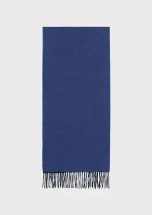 Giorgio Armani Cashmere Scarf With Embroidered Logo Blue