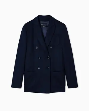 Giorgio Armani Virgin Wool And Cashmere Double-breasted Jacket - Navy_blue