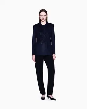 Giorgio Armani Virgin Wool And Cashmere Double-breasted Jacket - Navy_blue
